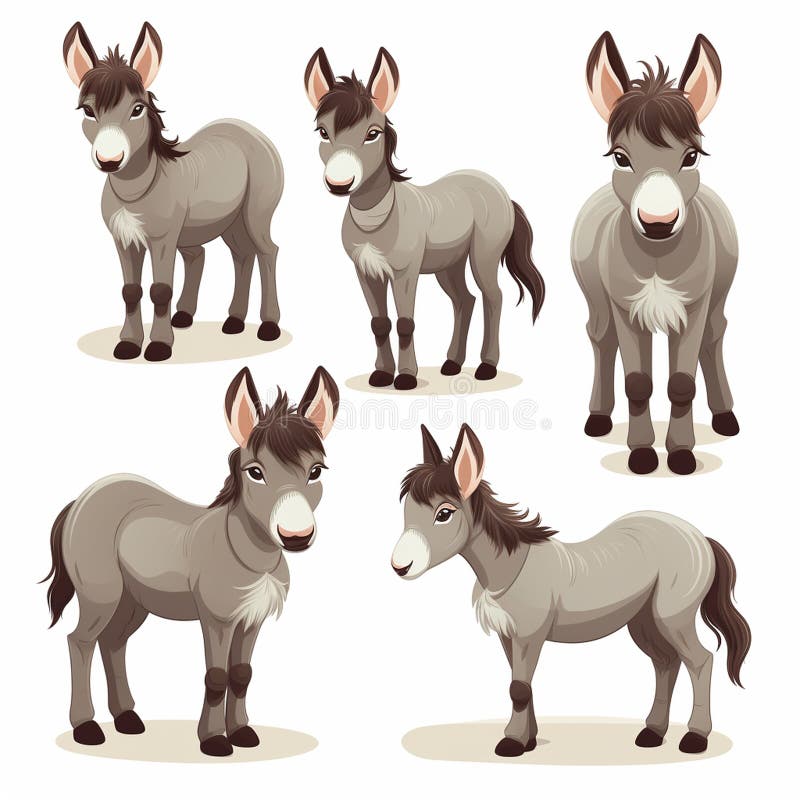 Donkeys Set. Cartoon Illustration of Donkeys Vector Set for Web Design ...