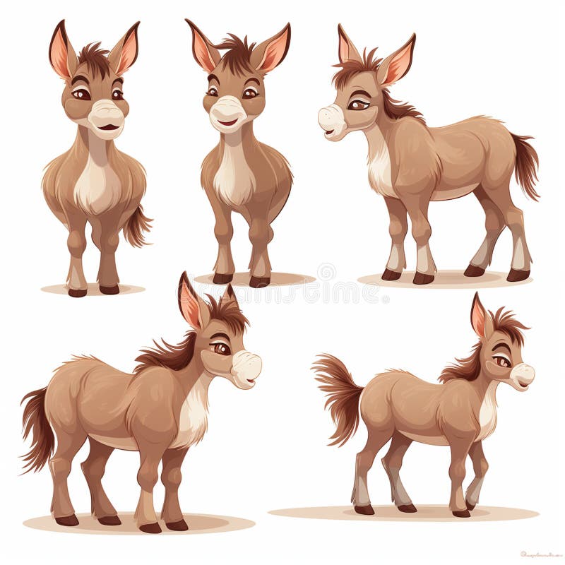 Donkeys Set. Cartoon Illustration of Donkeys Vector Set for Web Design ...