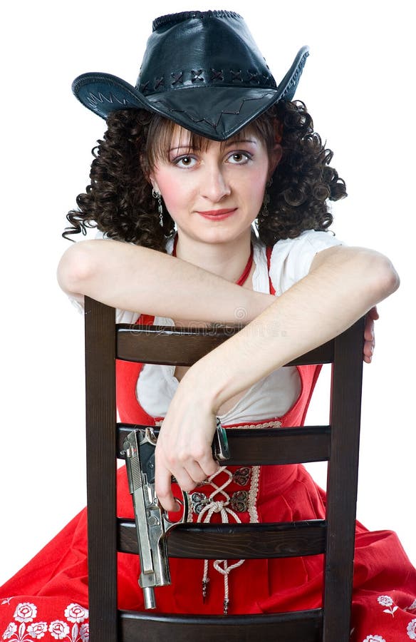 Donna Con Cappello Da Cowboy E Pistola Immagine Stock - Immagine di ...