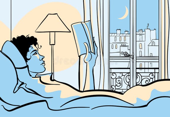 Donna che legge a letto illustrazione vettoriale. Illustrazione di ...