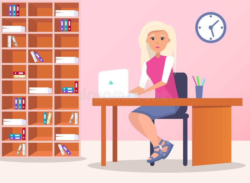 Donna Che Scrive Sul Computer Portatile Che Si Siede Sull'icona Della ...