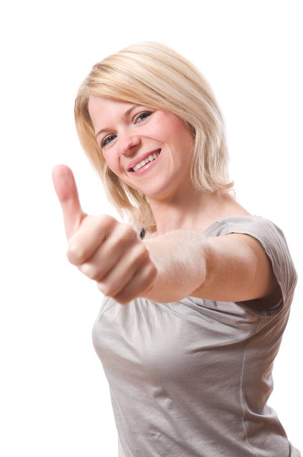 Donna con il pollice in su fotografia stock. Immagine di sorridere ...