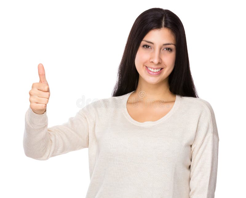 Donna con il pollice in su immagine stock. Immagine di vestiti - 47663513