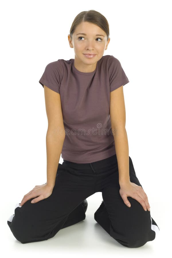 Donna Inginocchiata in Tuta Sportiva Immagine Stock - Immagine di ...