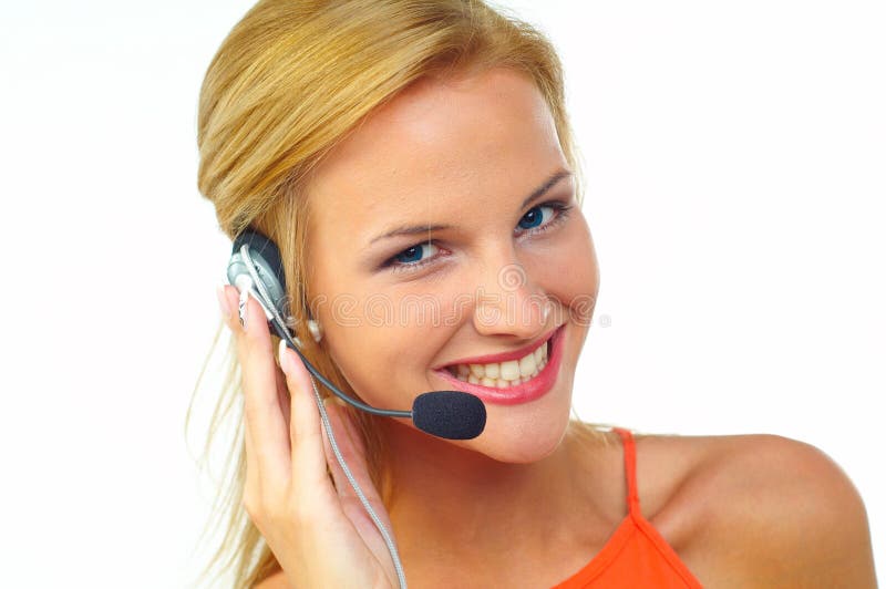 Donne Con La Cuffia Avricolare Immagine Stock - Immagine di contatto ...
