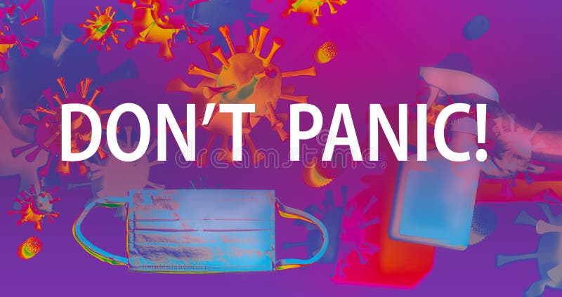 Dont Panic Theme with Face Mask and Spray Bottle Stock Illustration ...
