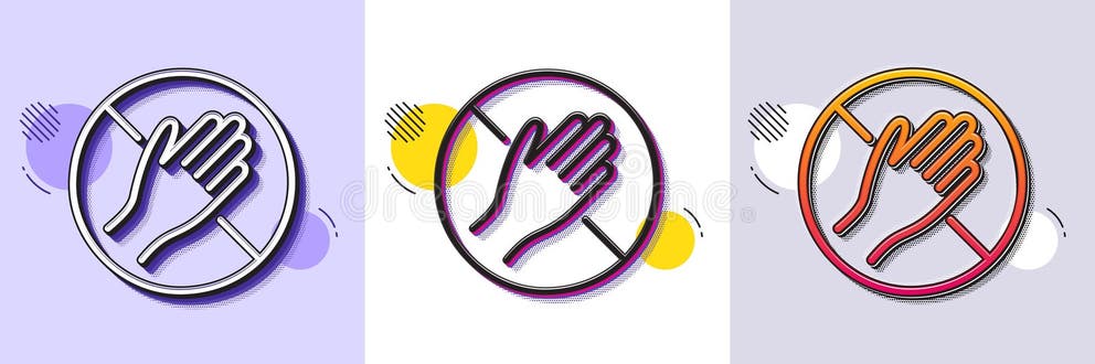 Dont Touch Line Icon. Hand Warning Sign. Halftone Dotted Pattern ...