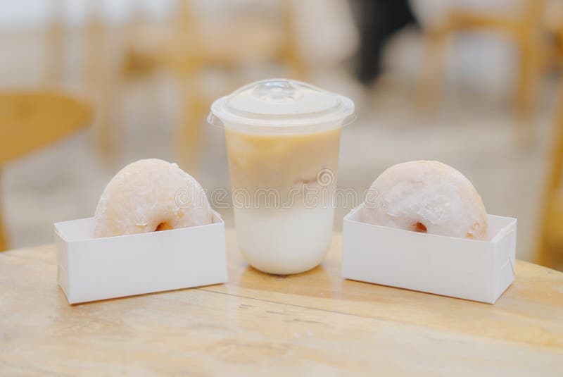 Donut Break with Milk Coffee Stock Image - Image of cake, closeup ...