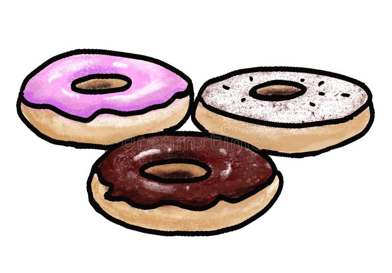 Donut Cartoon Style with Color and Black Line Stock Illustration ...
