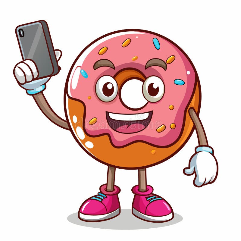 Donut Character Holding a Phone Stock Vector - Illustration of design ...