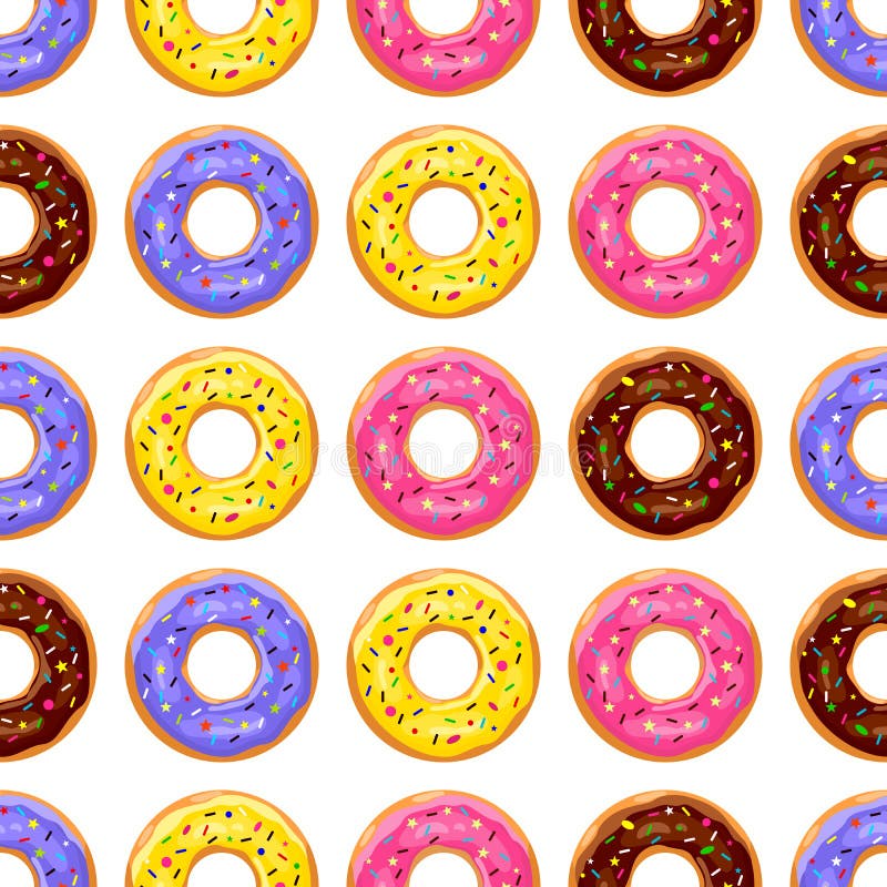 Donut Color Pattern. Glazed Donuts Design. Vector Illustration Stock ...