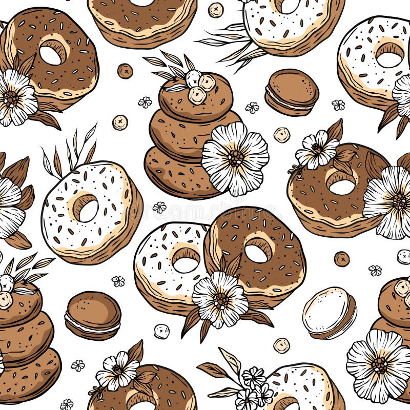 Donut Cookie Macaron Sweet Pastry Seamless Pattern Vector Stock Vector ...