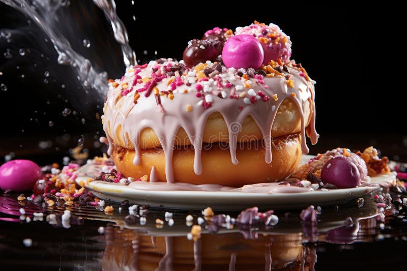 Donut Covered with Icing, Coffee beside., Generative IA Stock ...