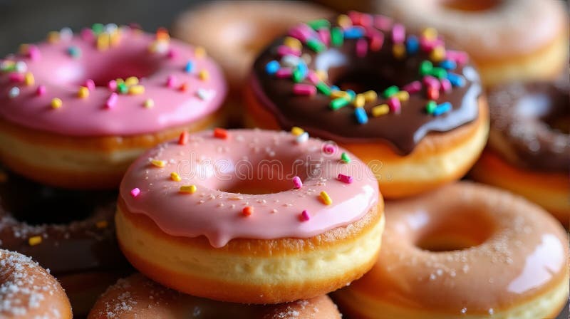 Donut Delight: Assorted Glazed Doughnuts with Colorful Sprinkles ...