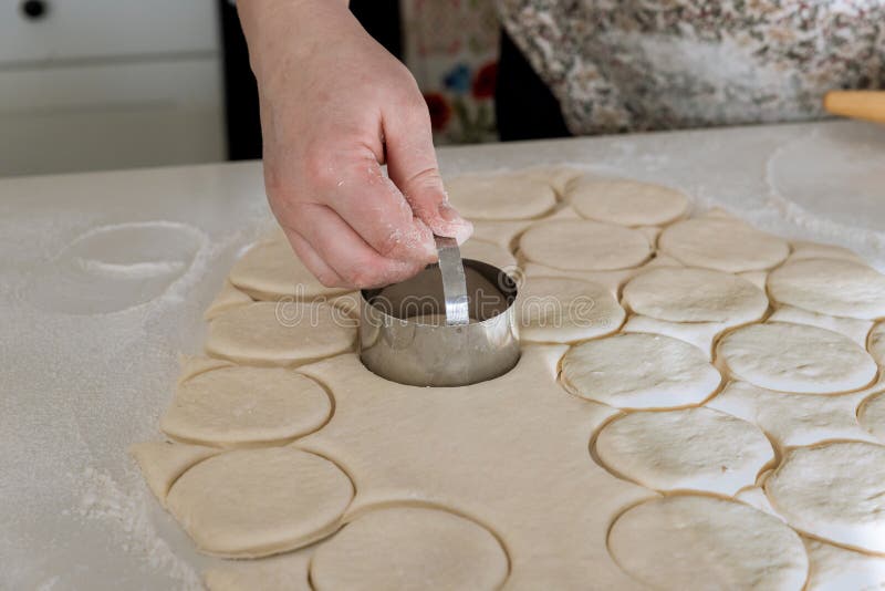 Donut Dough is Prepared from Raw Dough and is Cut into Round Pieces ...