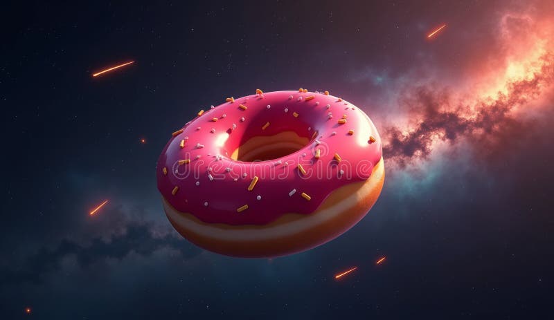 Donut Floating in Outer Space. Space-Themed Donut. Stock Illustration - Illustration of cosmic ...