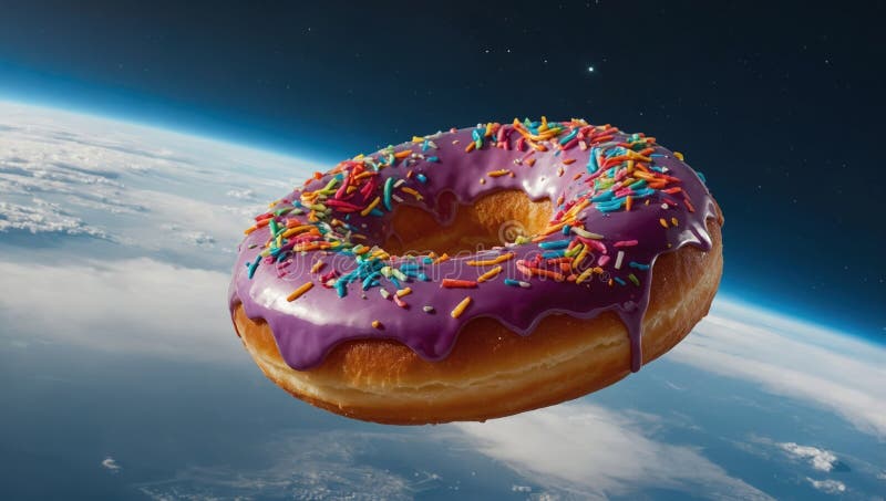 Donut Floating in Space with Starry Background Stock Illustration ...
