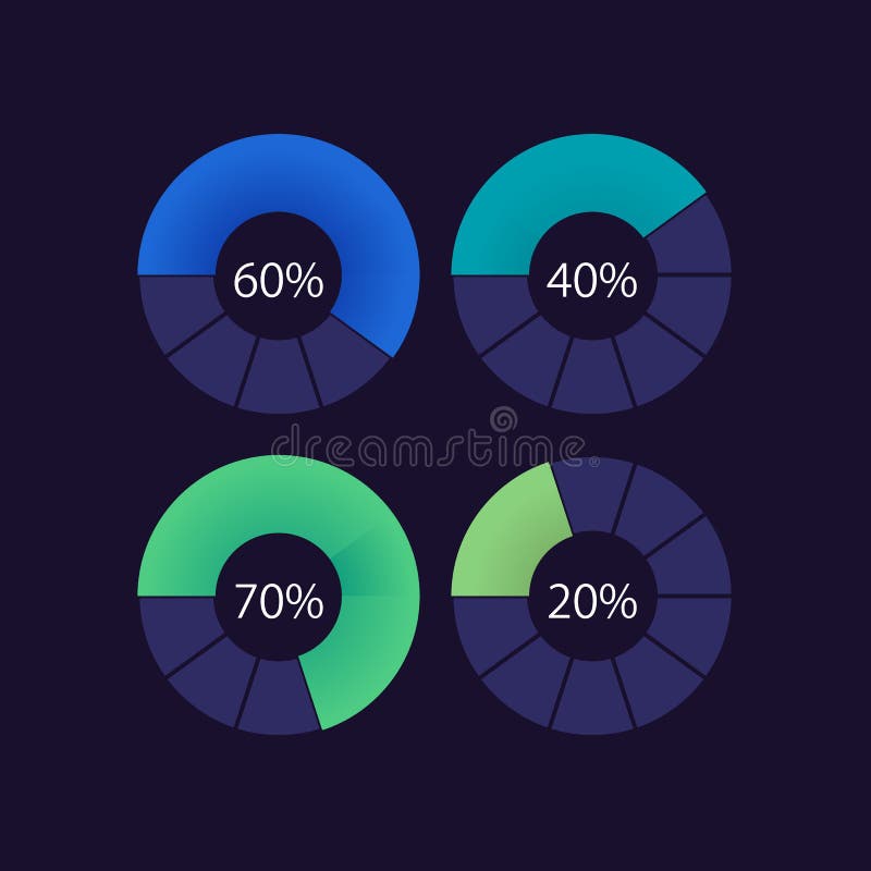 Donut Infographic Chart Design Template Set for Dark Theme Stock Vector ...