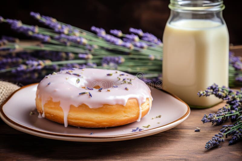 Donut with lavender glaze stock illustration. Illustration of soft ...