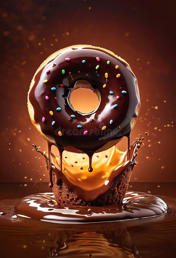 Donut with Liquid Choco Splash Stock Illustration - Illustration of ...
