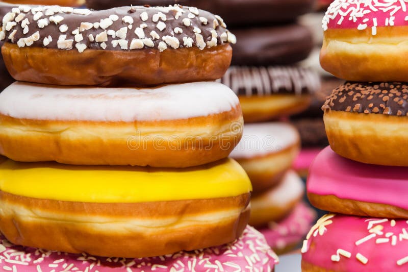 Donut. One Glazed Donut with Sprinkles. Stack of Different Donuts ...