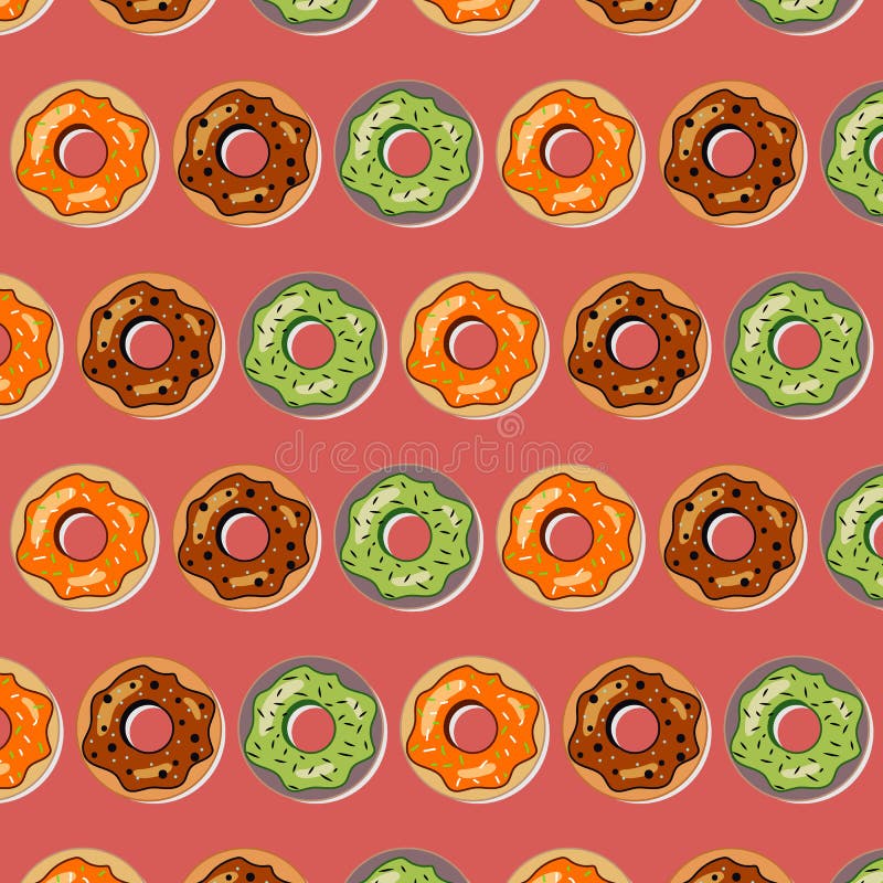 Donut Pattern Set Of Delicious Colorful Donuts Tasty Bakery Product