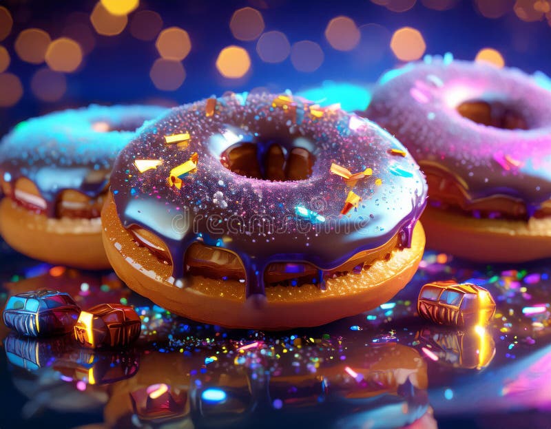 Donut Photography Donuts With Icing And Tiny Colorful Chocolate Bars Chocolate Donuts Stock