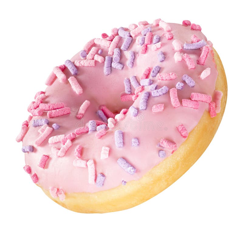 Donut with Pink Glaze Isolated on White Background. One Round Pink ... Donut with Pink Glaze Isolated on White Background. One Round Pink ...