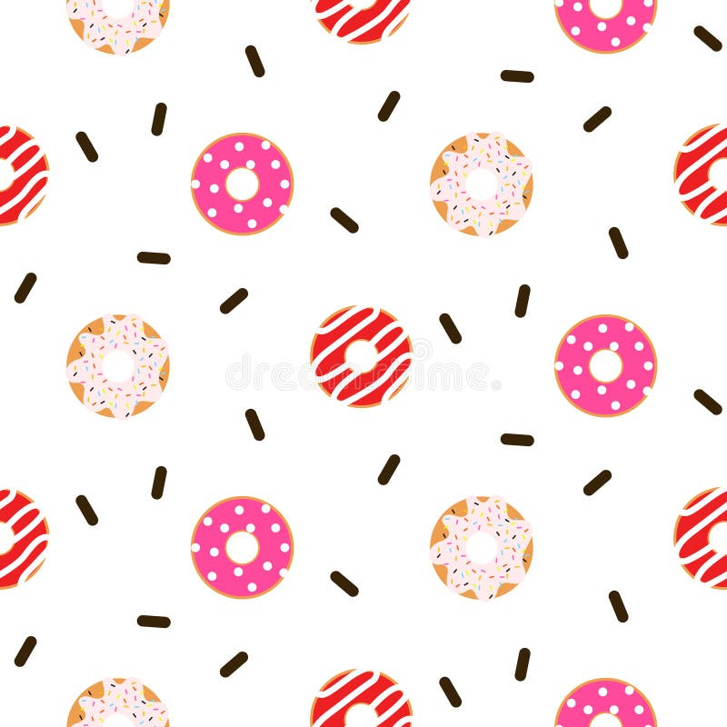 Donut Pink Glazed Seamless Vector Pattern. Stock Vector - Illustration ...