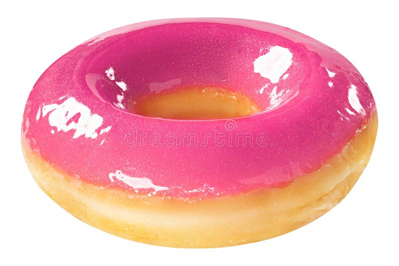 Donut with Pink Glossy Glaze Isolated on White Background. One Round ... Donut with Pink Glossy Glaze Isolated on White Background. One Round ...