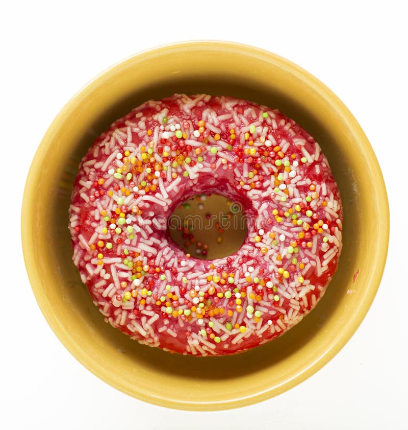 Donut Pink with Multi-colored Pastry Crumbs Unhealthy Dessert Stock ...