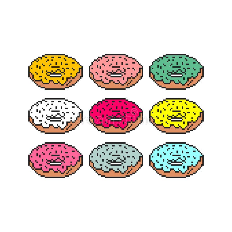 Donut Pixel Art Set. 8 Bit Food Sweetness Stock Vector - Illustration ...