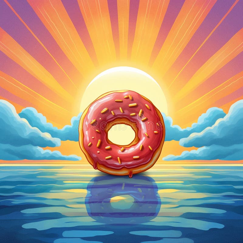 Donut in the Rays of the Rising Sun Stock Illustration - Illustration ...