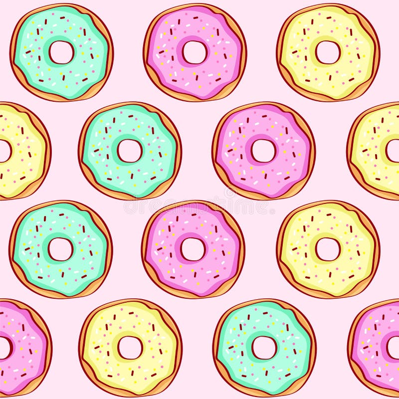 Donut Seamless Pattern. Pink Donut and Blue Mint Donut with Different ...