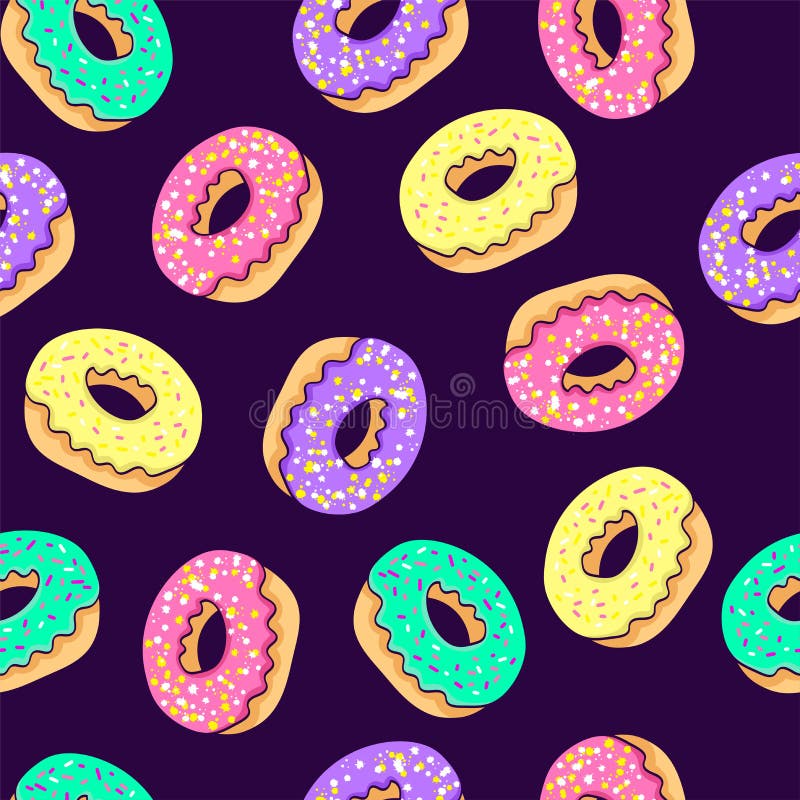 Donut Seamless Pattern. Pink Donut and Blue Mint Donut with Different ...