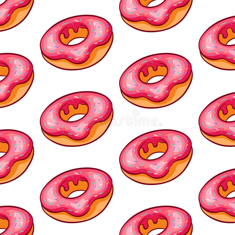 Donut Seamless Pattern with Pink Icing in Cartoon Style. Simple Cupcake ...