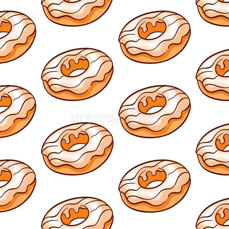 Donut Seamless Pattern with Vanilla Icing in Cartoon Style. Doughnut ...