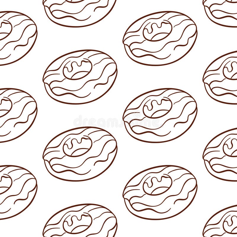 Donut Seamless Pattern with Vanilla Icing in Line Art Style. Doughnut ...