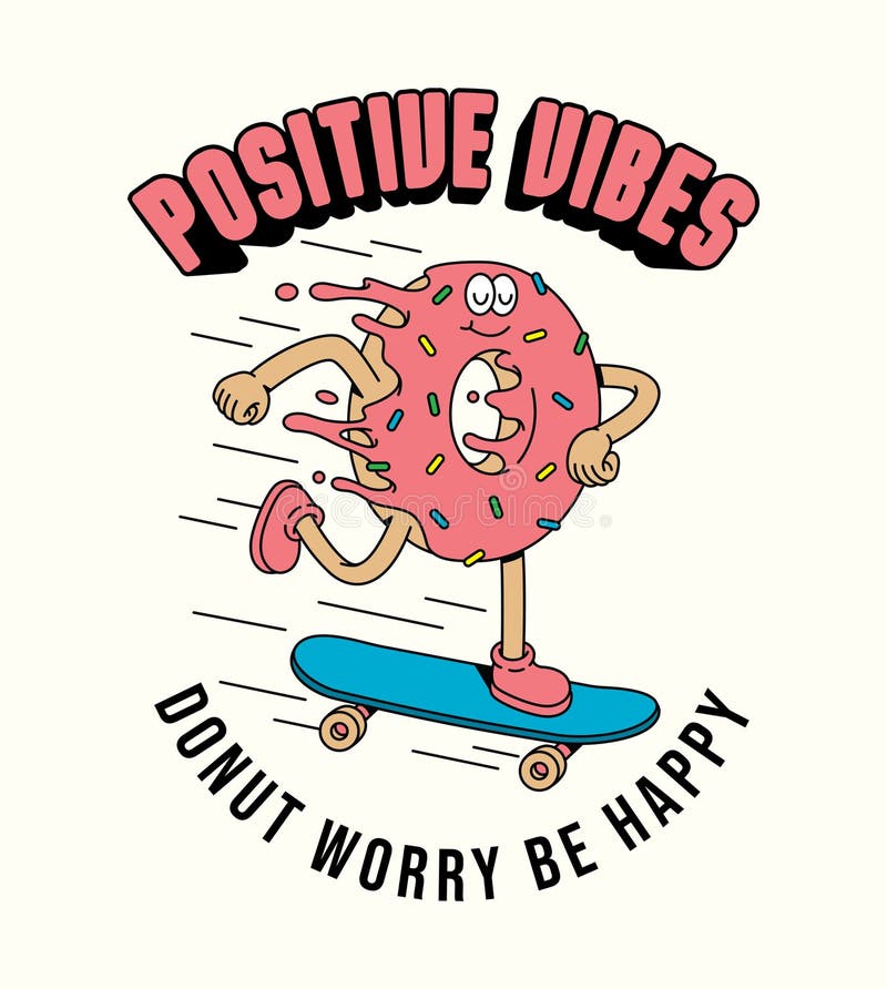 Donut Skateboard Retro Cute Illustration Stock Vector - Illustration of ...