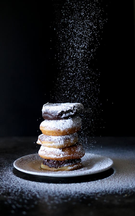 Donut Stack with Icing Sugar Stock Image - Image of white, black: 137221167
