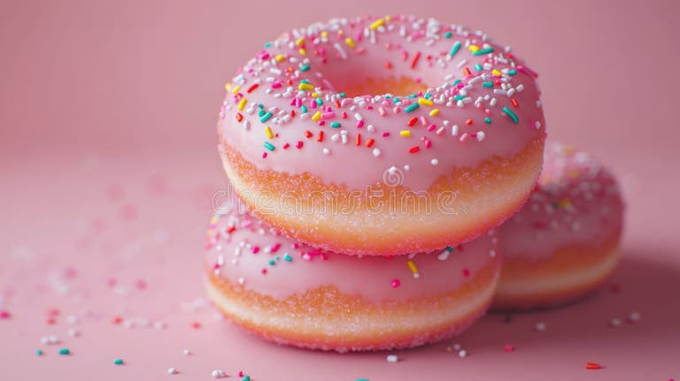 Donut Stack with Sprinkles on Pink Background Stock Image - Image of ...