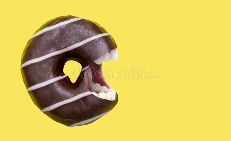 Donut with Teeth on a Yellow Background, a Predatory Donut Template ...