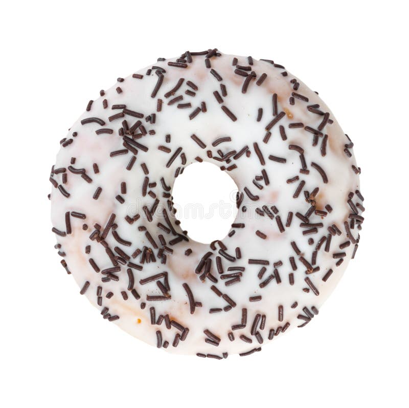 Donut with White Icing and Chocolate Sprinkles. Top View. Stock Photo ...