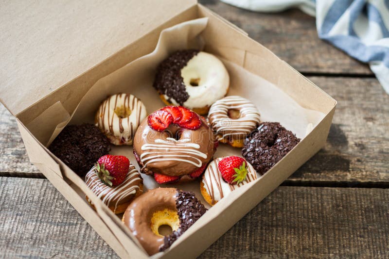 Donuts in box stock photo. Image of american, colorful - 79197310