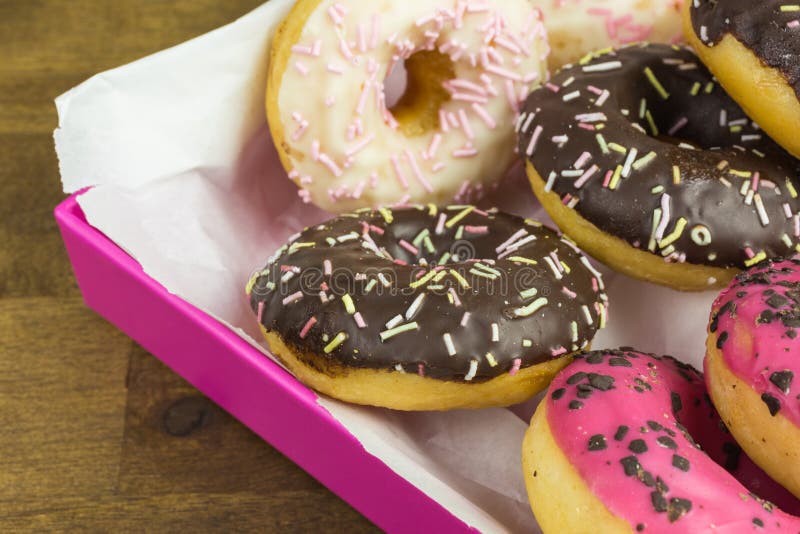 Donuts in a box stock image. Image of donuts, snack, delicious - 91980399