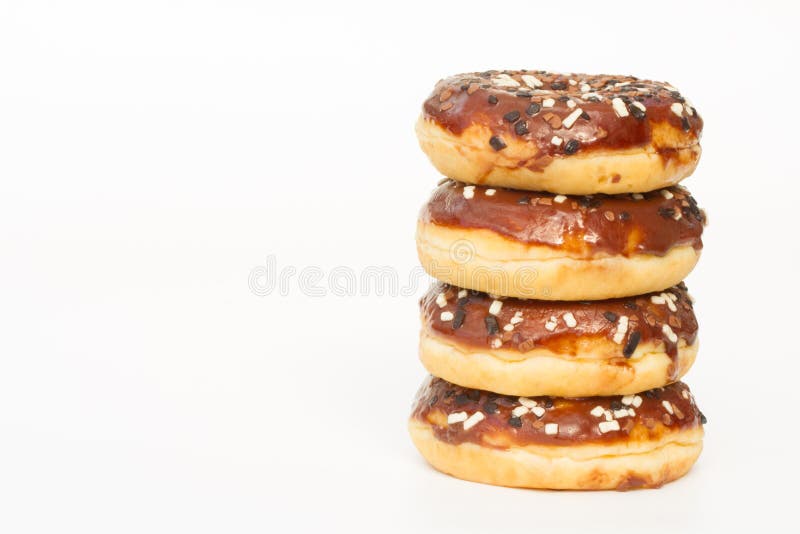 Donuts Stack with Chocolate Icing Stock Image - Image of pink, bottom ...
