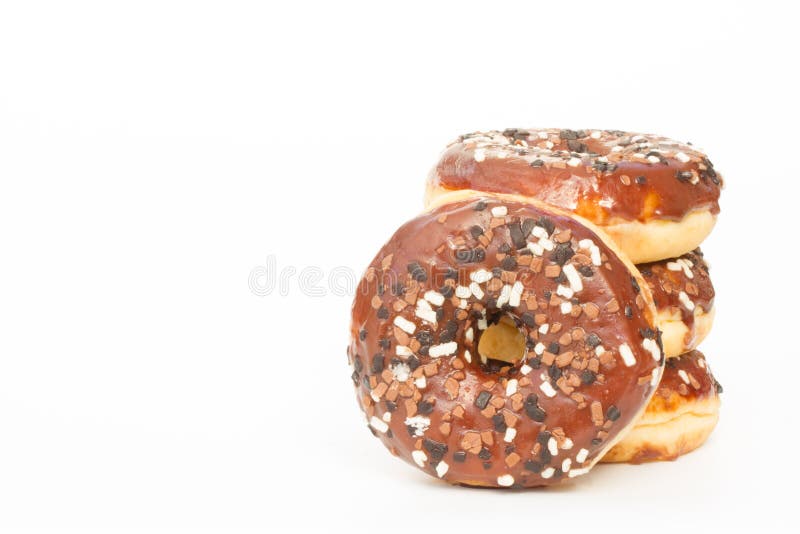 Donuts Stack with Chocolate Icing Stock Image - Image of pink, bottom ...