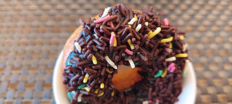 Donuts with Chocolate Meses Topping Stock Image - Image of dessert ...