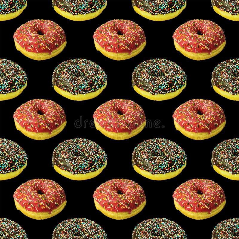 Donuts Covered with Chocolate and Sprinkles on a Black Background As a ...