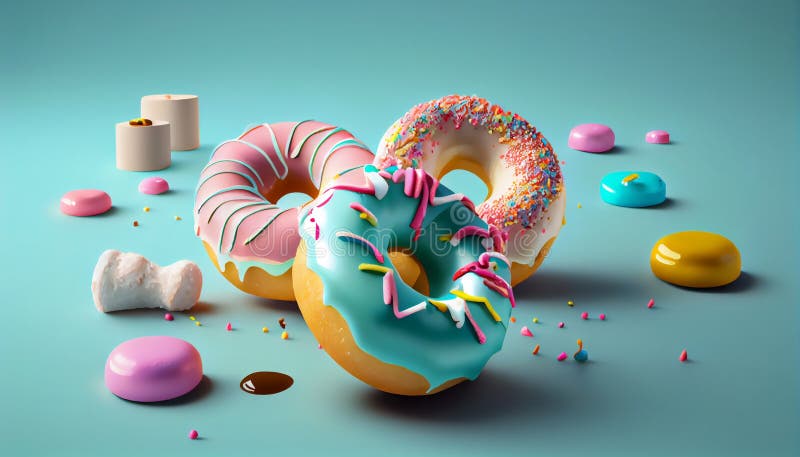 Donuts 3D Style. Donuts Composition, Vibrant Colors and Shapes Stock ...
